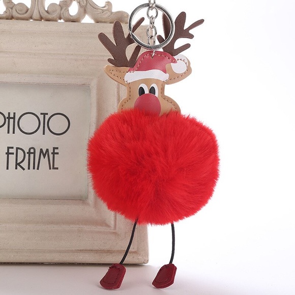 Accessories | Fluffy Reindeer Pom Pom On A Silver Keychain | Poshmark